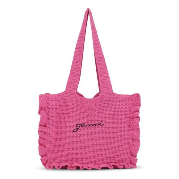 Ganni | Bags | Ganni Womens Pink Solid Ruffled Crochet Double Flat ...
